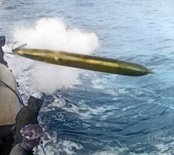 Early 1900s Colorized Photograph of a Torpedo being Test Fired from a ...