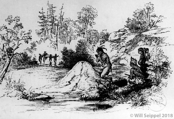 Print of Native Americans Drinking at Spring with Oncoming Strangers ...
